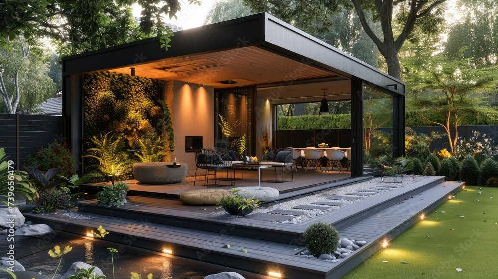 Small but modern veranda that is made with natural and black wood in a ...