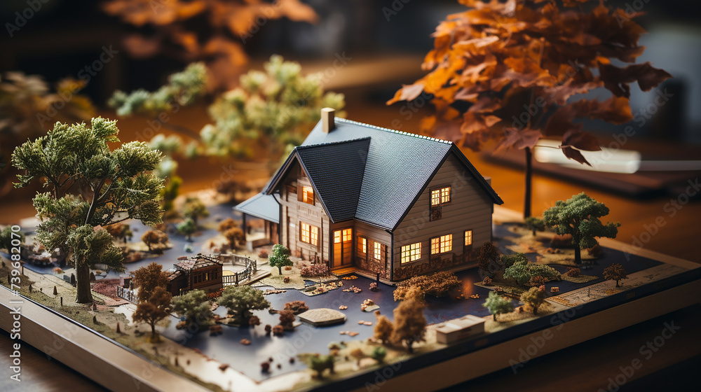 Miniature house plan on the table, real estate house plan concept Stock ...