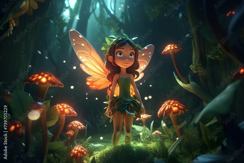 The winged elf in the dreamy forest, the forest elf in the fairy tale ...