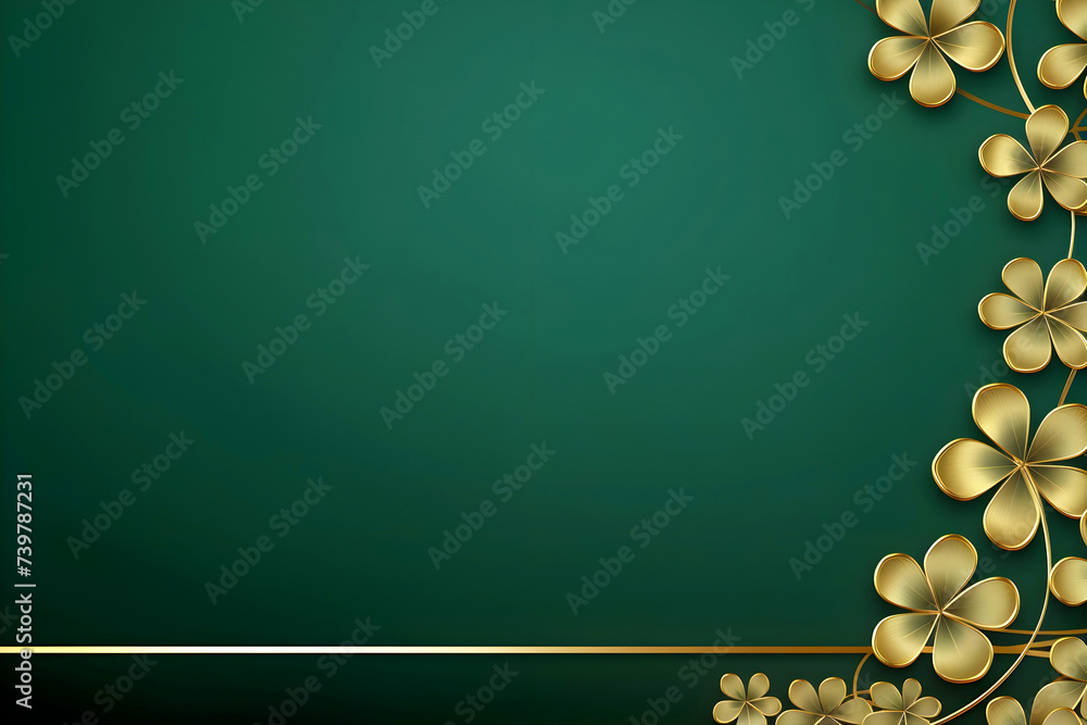 Elegant gold botanical flower border on green background for packaging ...