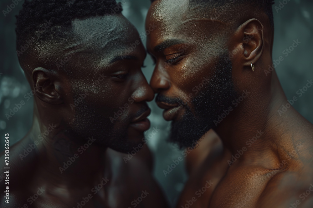 two muscular black men kissing, athletic couple detailed facial features Stock Photo | Adobe Stock