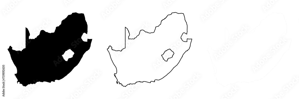 South Africa country silhouette. Set of 3 high detailed maps. Solid ...