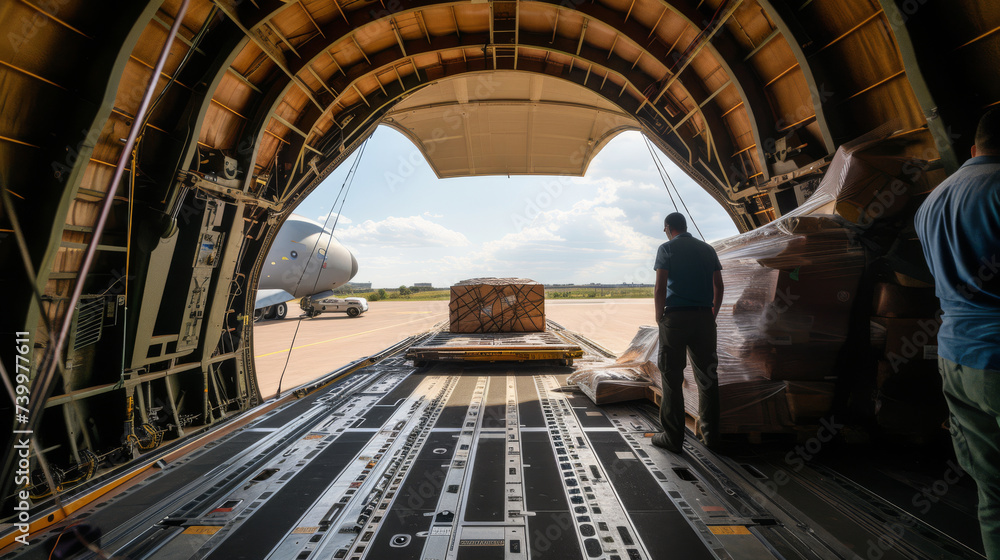 Interior View of Military Cargo Plane During Loading Process on Runway ...