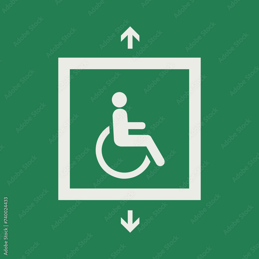 SAFETY CONDITION SIGN PICTOGRAM, EVACUATION LIFT FOR PEOPLE UNABLE TO ...