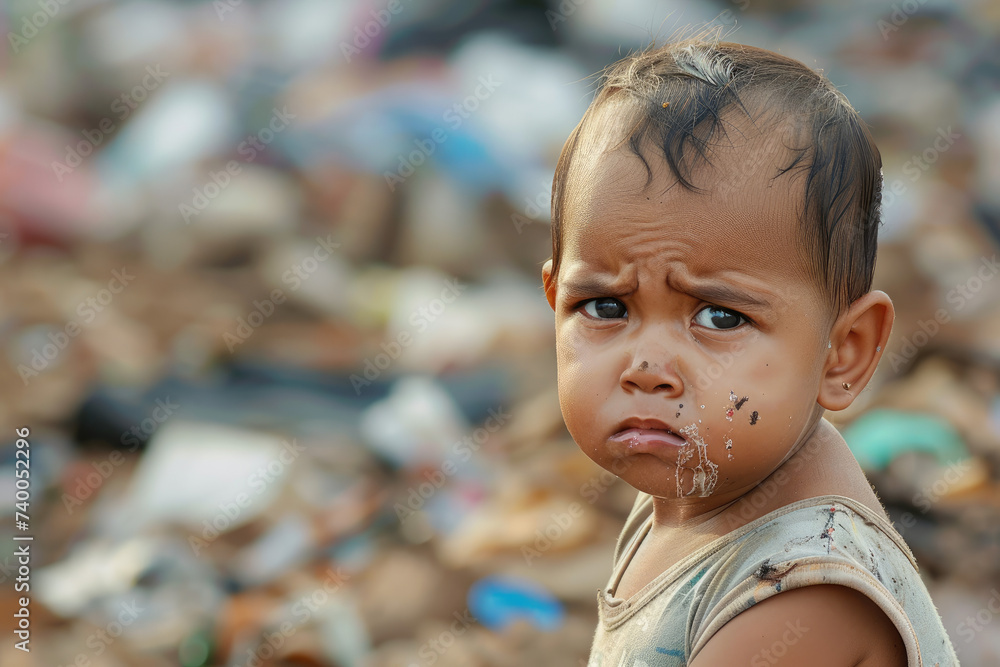 Portrait of indian baby girl crying tear on garbage dump Stock Photo ...