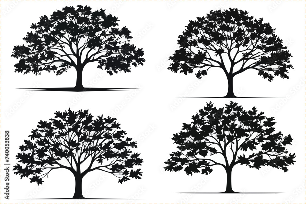 Maple tree silhouette icon set, Silhouettes of maple tree, Tree ...