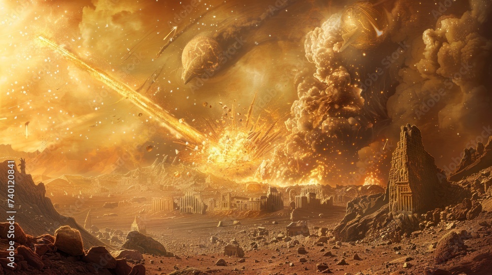 Ilustración de Stock Sodom and Gomorrah destroyed by sulfur meteorites ...