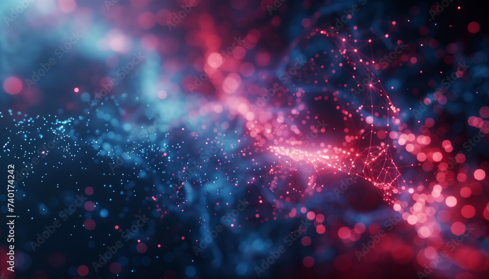 Abstract blue digital technology background of dots and lines. Concept for neural network ...