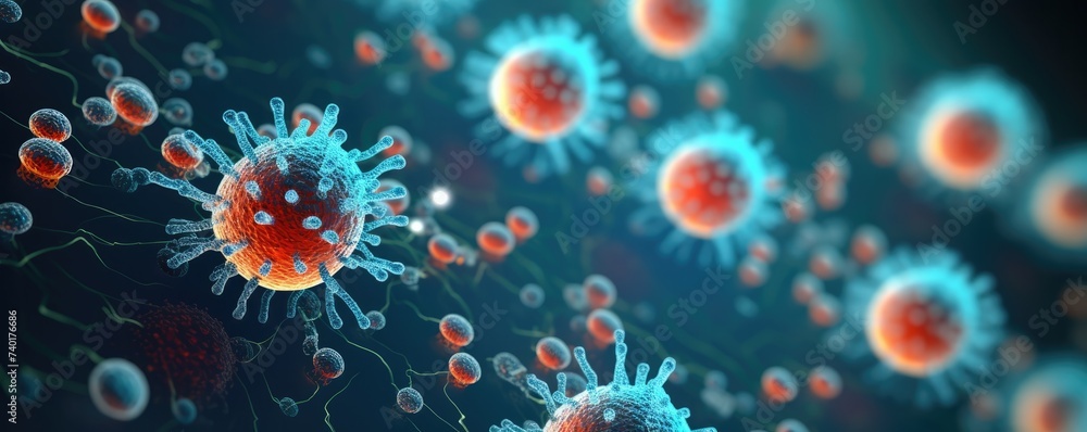 Microscope molecular structure of cancer , blood cells, banner, inside ...