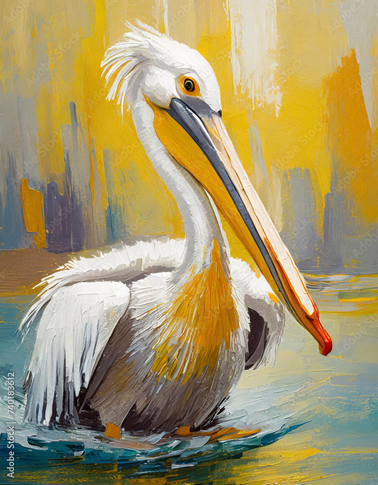 Pelican bird abstract art painting Stock Illustration | Adobe Stock