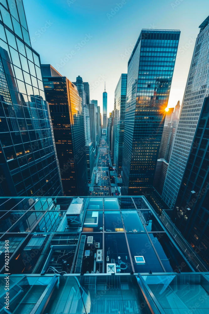 Scenic rooftop view overlooking a bustling metropolis, with towering ...