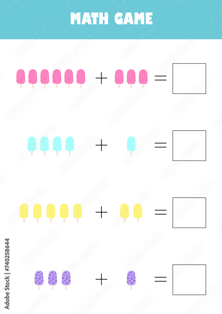 Preschool Education Activity Math Game Vector Illustration Addition