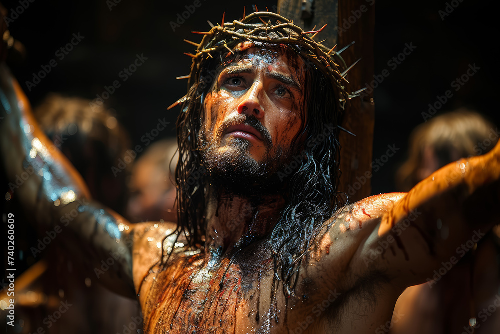 Imagination of The crucifixion scene with Jesus on the cross ...