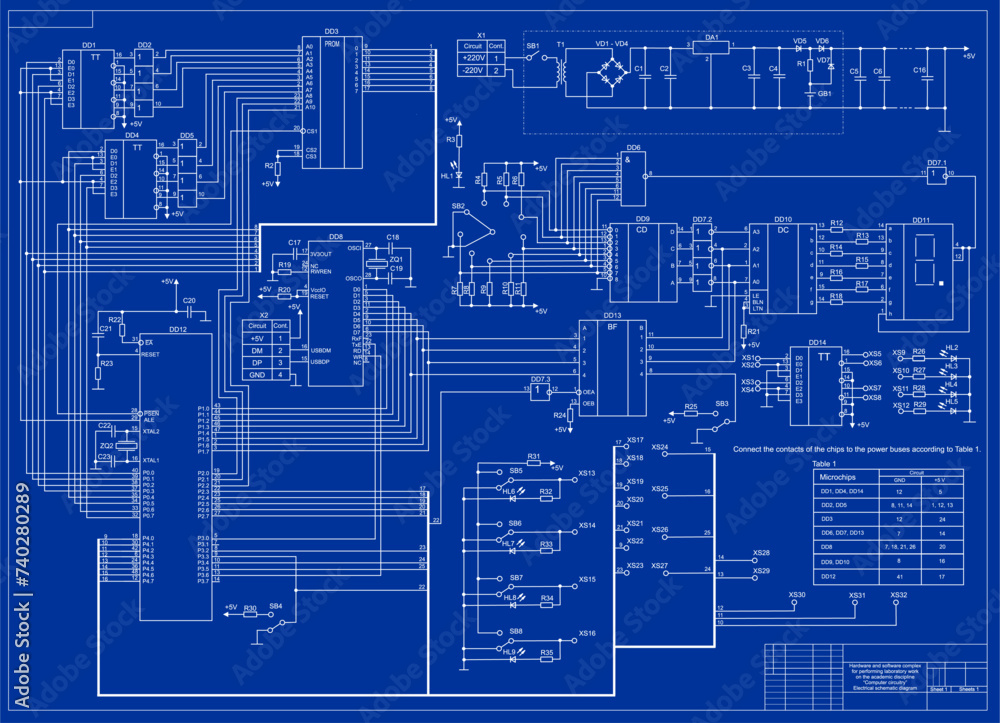 Technical schematic diagram of digital electronic device. Vector ...