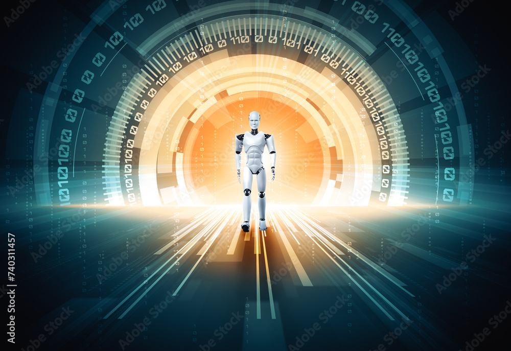 XAI 3d illustration robot humanoid in sci fi fantasy world. Concept of ...