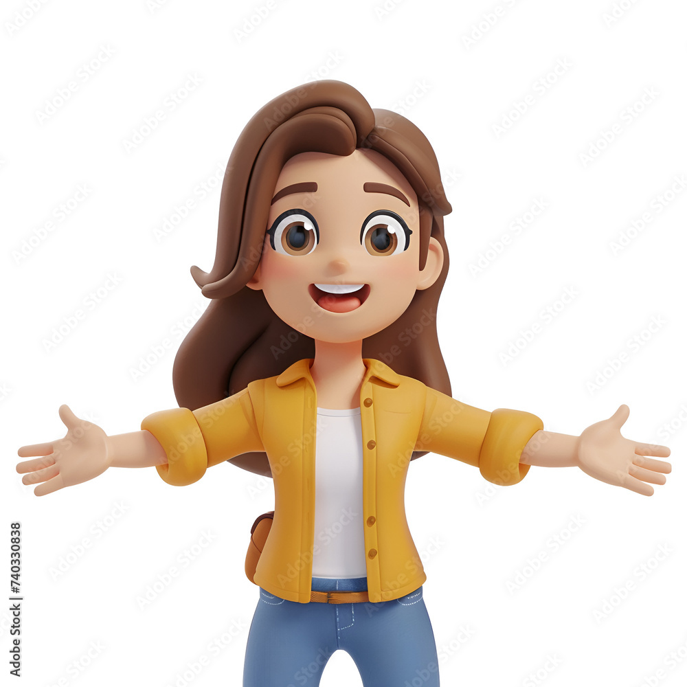 Character Illustration: Happy Woman Celebrating in Simple 3D Cartoon ...