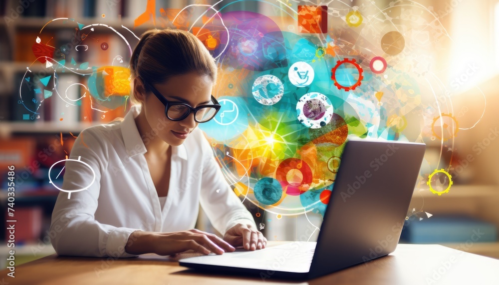 Person exploring online courses on a laptop. Creative professional ...
