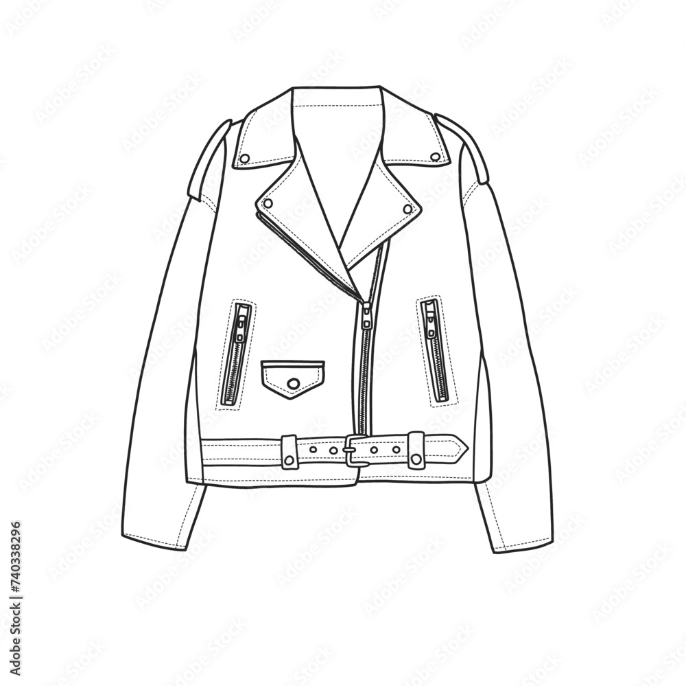 Technical sketch drawing Illustration of Oversize Leather Effect Jacket ...