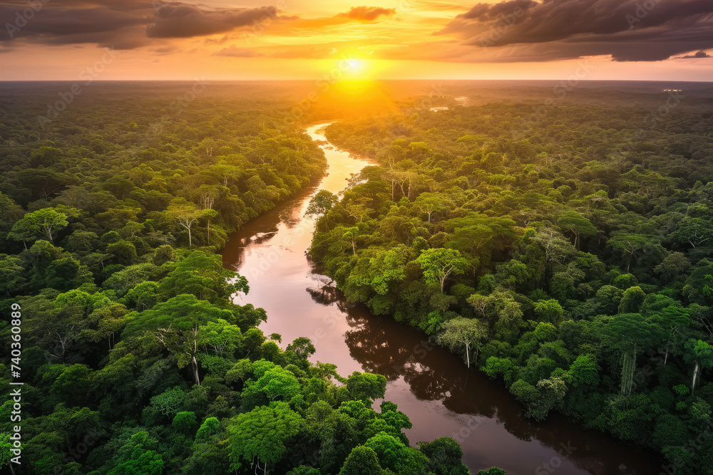 Foto Amazon Aerial Symphony: A Mesmerizing Sunset Over the Vast Amazon ...