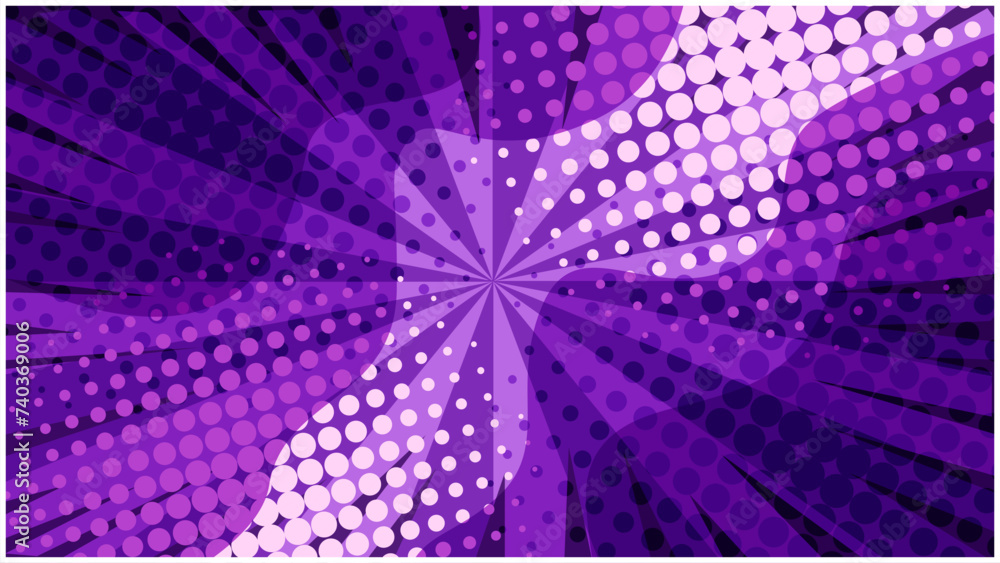 Abstract bright purple retro comic background with dotted halftone ...