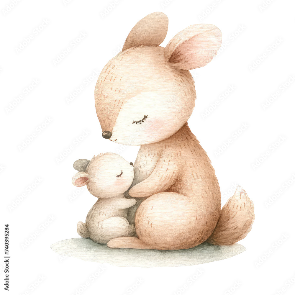 Watercolor cute Mother And Baby animal Clipart Illustration. kids ...