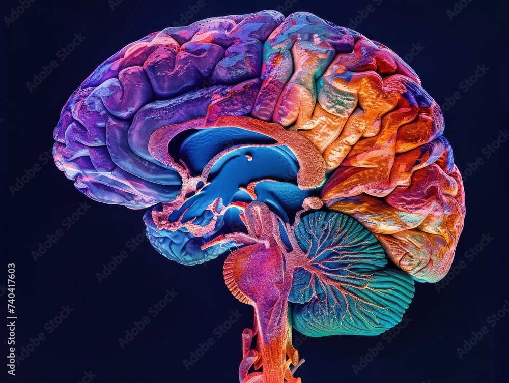 Anatomy of the human brain, lobes and functions, colorful, detailed ...