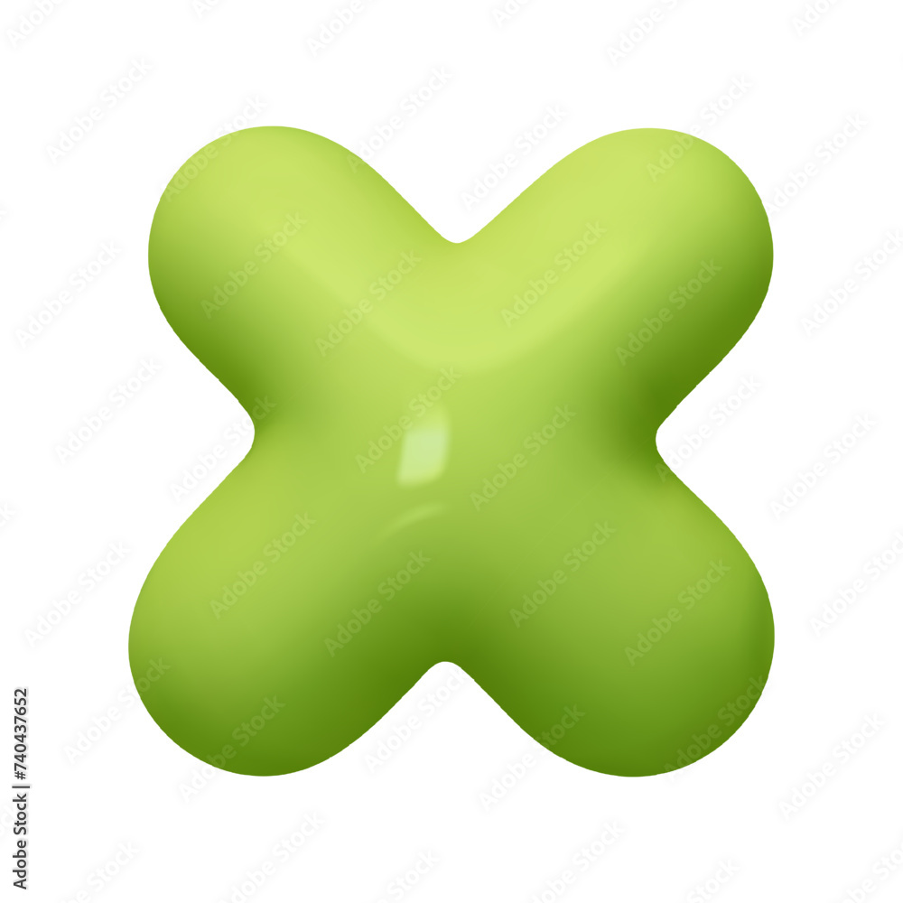 Symbols x cross. Sign green color. Realistic 3d design in cartoon ...