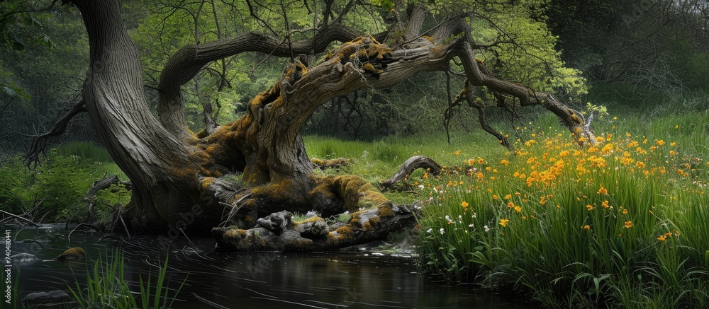 An enchanting spring revives an ancient, weathered and broken tree ...