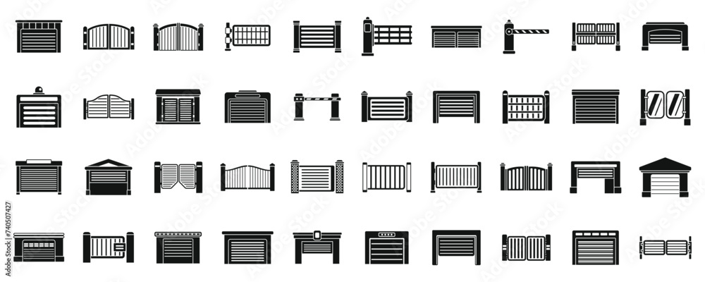 Automatic gates icons set simple vector. Security car. Industrial ...