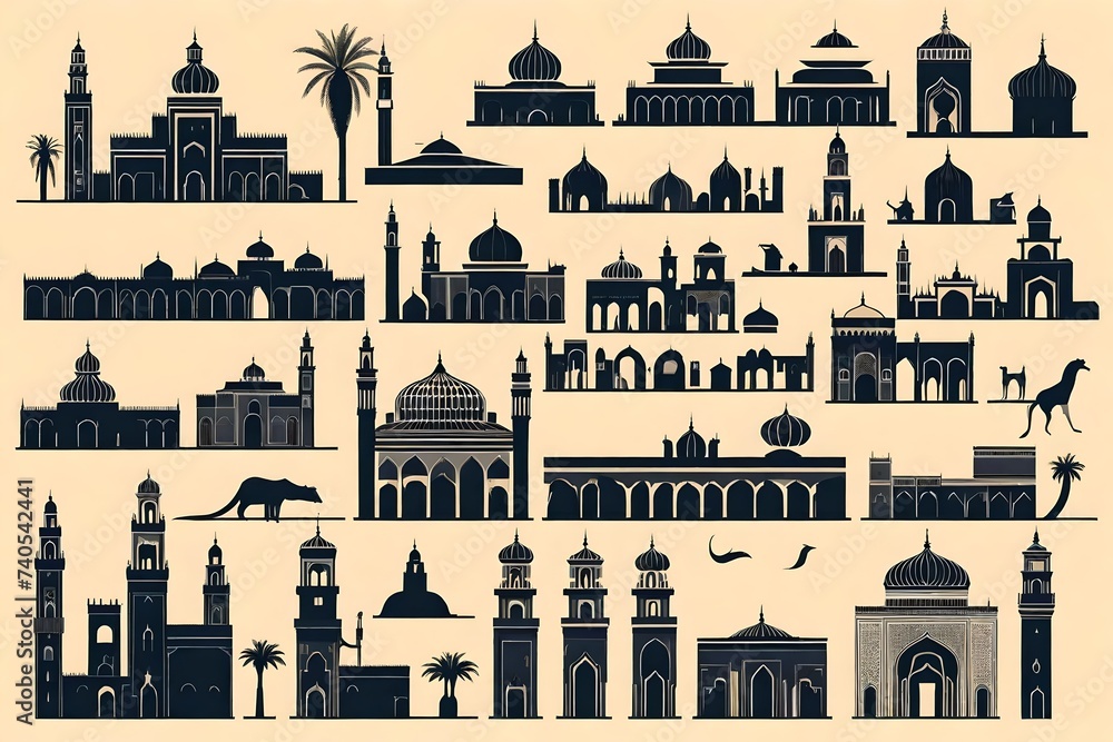 Moroccan Landmarks Marrakech Vector Silhouette Icons and Pictograms Set ...