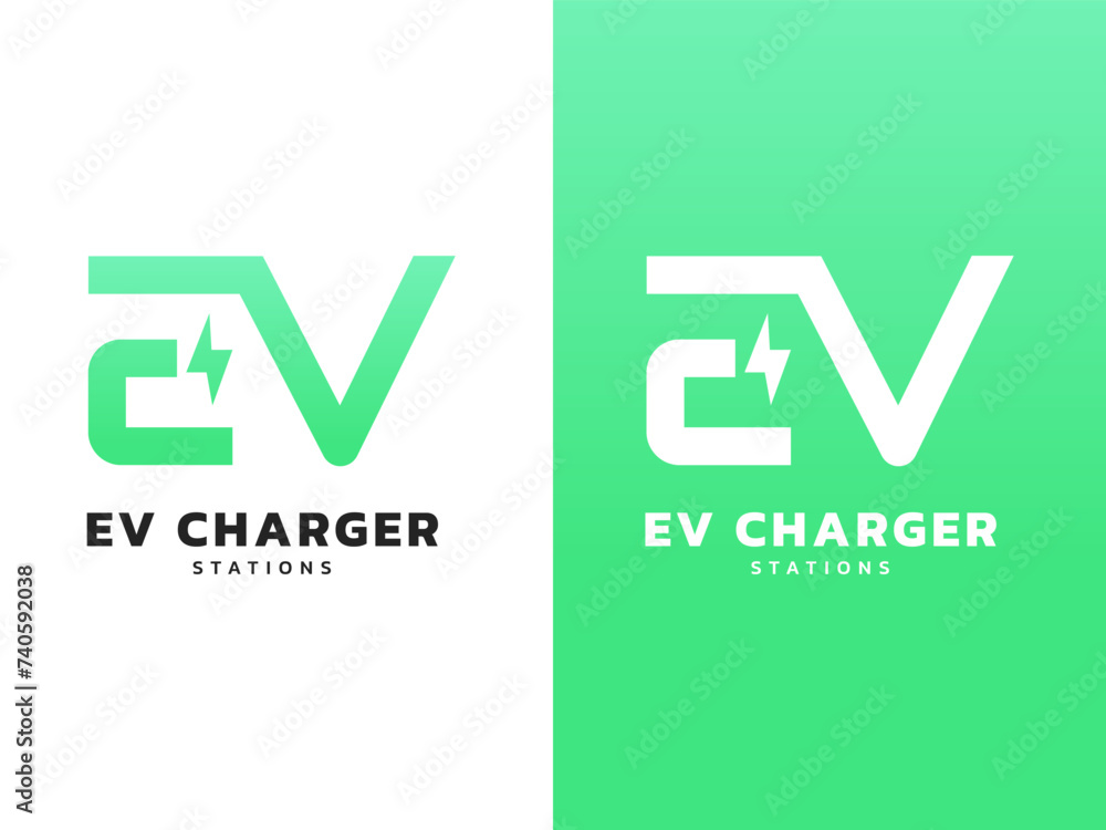 Electric Vehicle Charger letter "EV" Connected letters style font with ...