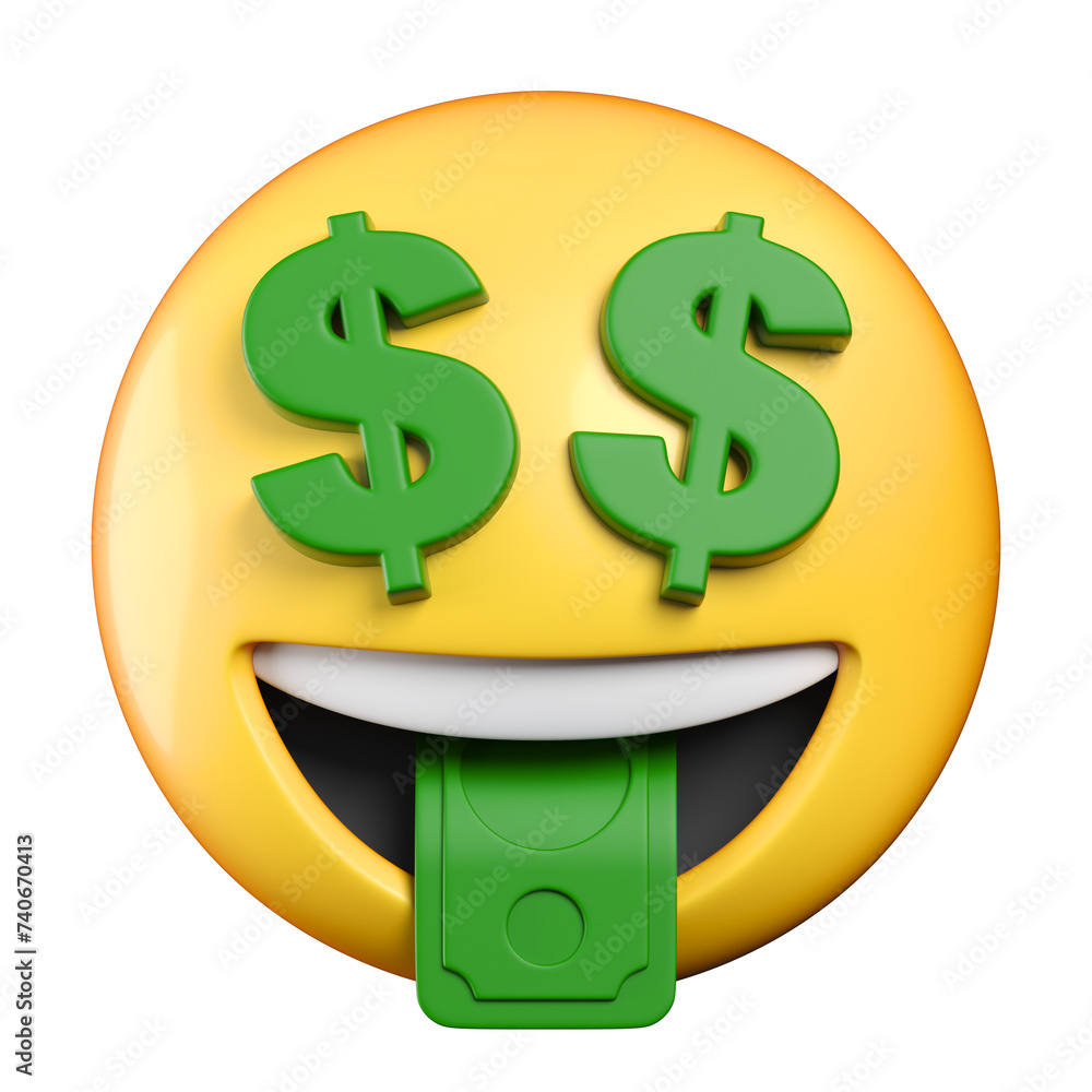 Money eyes and tongue face emoji, rich emoticon 3d rendering Stock ...