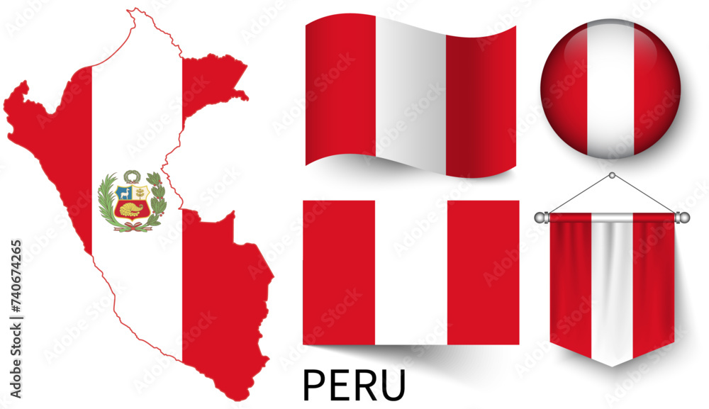 The various patterns of the Peru national flags and the map of Peru's ...
