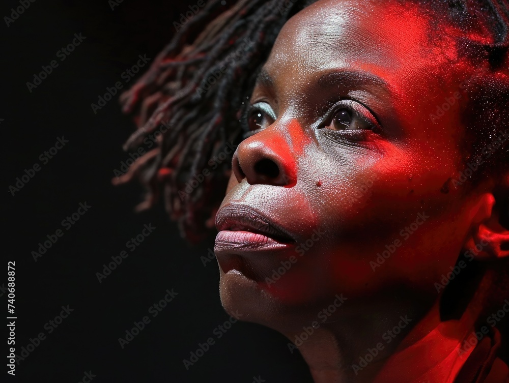 Intensely captivated actress in a theatrical performance, displaying a ...