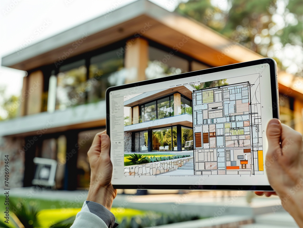 Stock-Foto „Visualization tool on a tablet device designing a modern ...