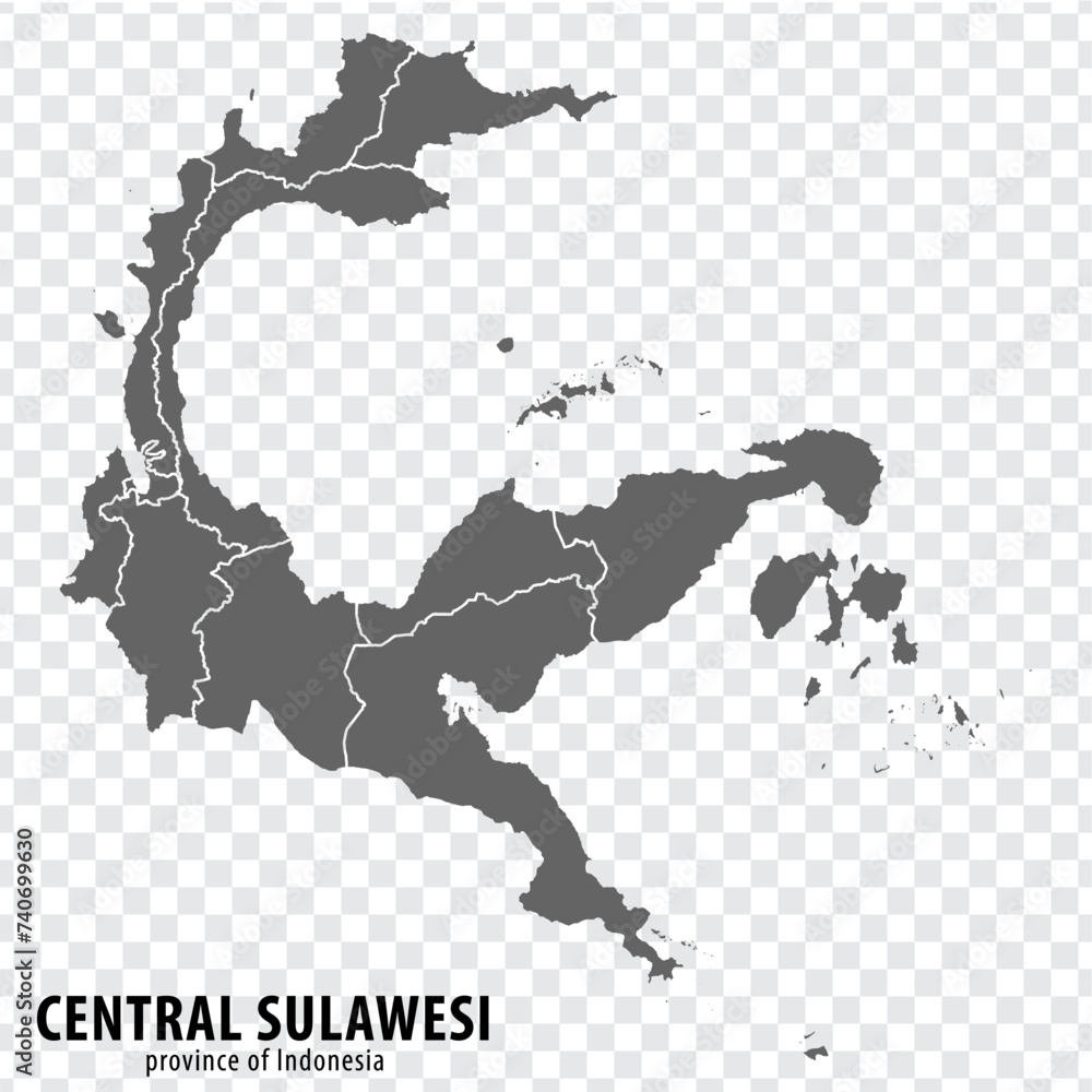 Blank map Central Sulawesi province of Indonesia. High quality map ...