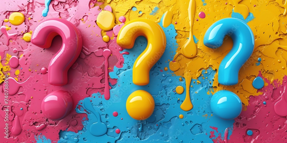 Vivid Paint Splatter and Question Marks. Brightly Colored Question ...