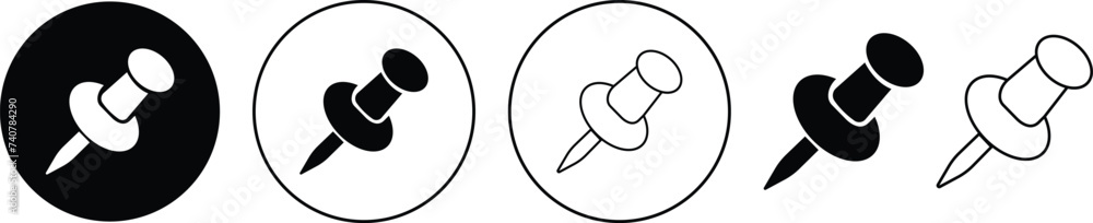 Push pin icons set. Thumbtack for note attach. Paperclip symbol Pushpin ...