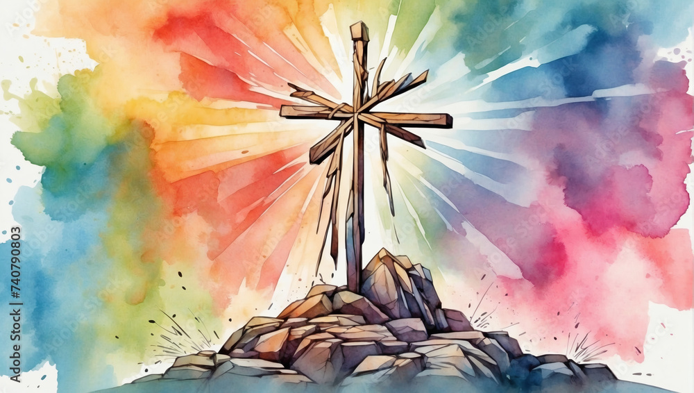 Illustrative portrayal of the Cross of Jesus on a dynamic and colorful ...