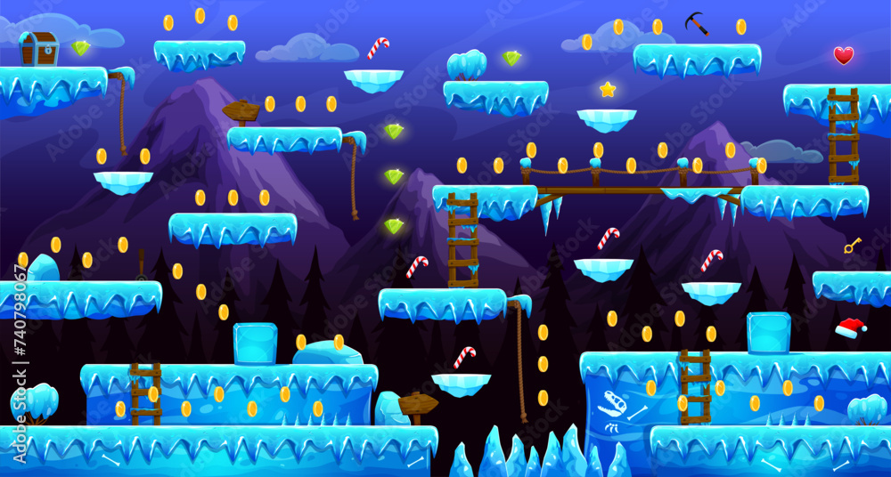 Arcade north pole world game level map interface. Sweets and gems ...