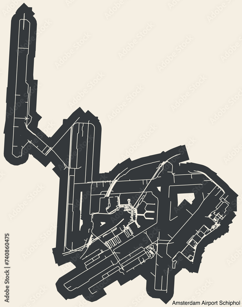 High contrasted terminals layout diagram map with airfield road lines ...