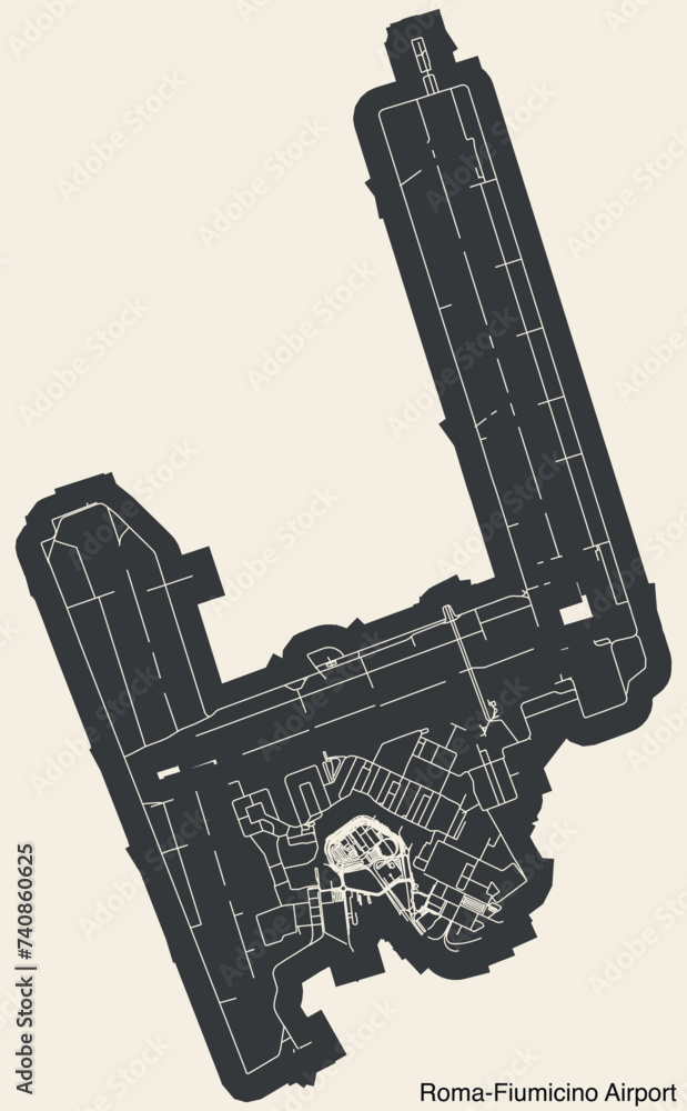 High contrasted terminals layout diagram map with airfield road lines ...