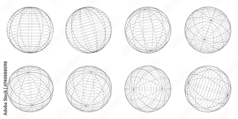 Globe grid spheres. Striped 3D spheres, geometry globe grid, earth ...