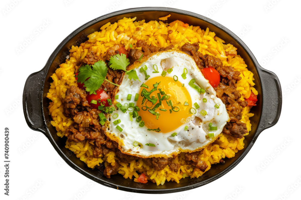 top view of bobotie, a South African dish featuring spiced minced meat ...