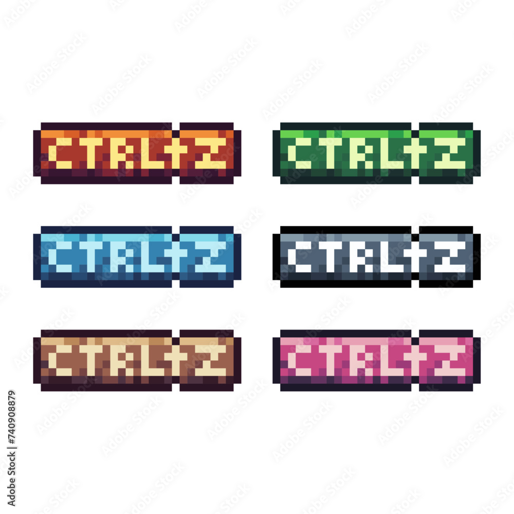 Pixel art sets icon of ctrl z key in variation color.Ctrl z undo icon ...
