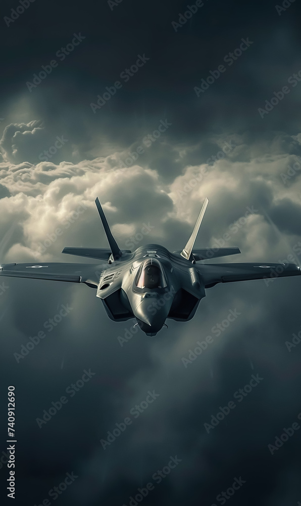 modern fifth generation combat air fighter jet in sky, advanced stealth ...