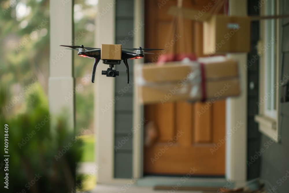 Smart package Drone Delivery kraft box. Box shipping voice control ...