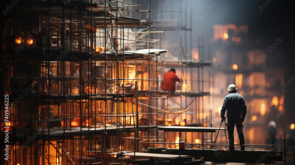 Construction workers building and repairing a building Stock Photo ...