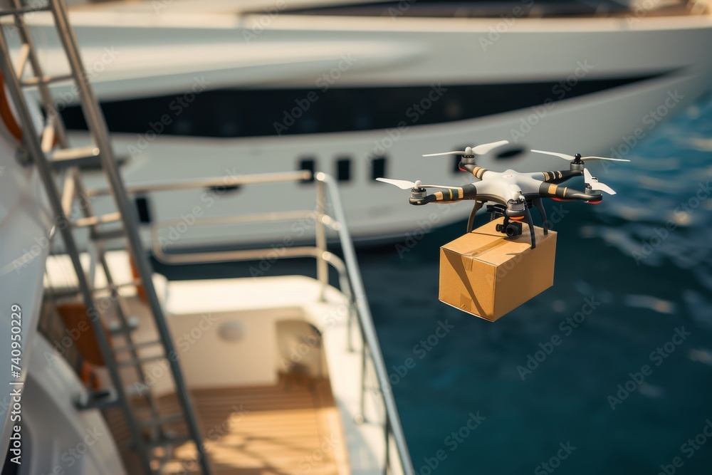 Smart package Drone Delivery drone logistic integration. Box shipping ...