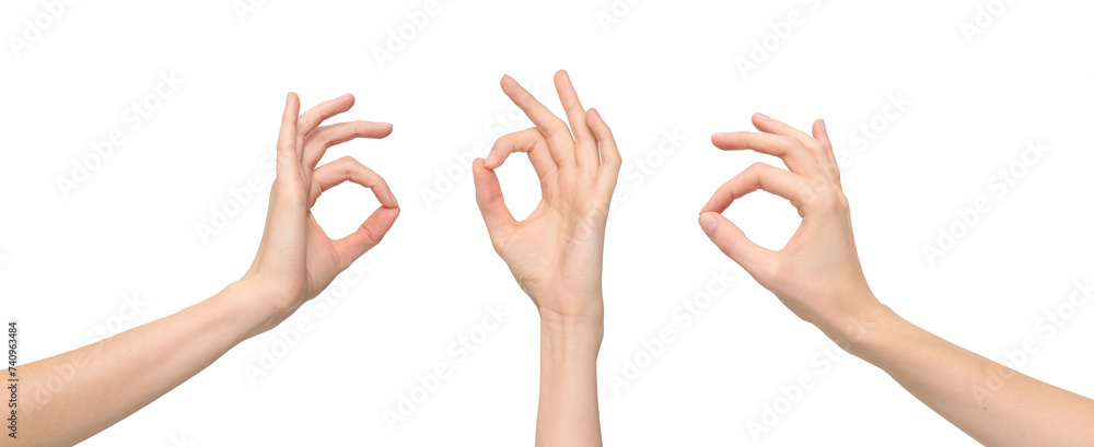 Female hands showing the OK gesture by joining the thumb and index ...